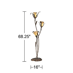 Franklin Iron Works Rustic Farmhouse Sculptural Floor Lamp Standing 68 1/4" Tall Bronze Gold 3-Light Amber Glass Intertwined Lily Flower Shade for Living Room Reading Bedroom Office House Home