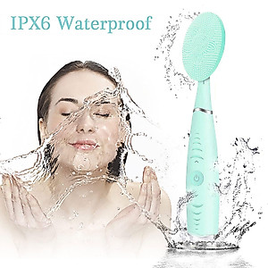 Sonic Facial Cleansing Brush, Lyrzzey Portable Handled Face Cleansing Brush with 5 Adjustable Speeds Vibrating Rechargeable Face Cleansing Brush for Deep Cleaning Gentle Exfoliating Massaging(Blue)