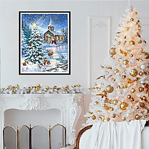 DIYDECORFUN Christmas Tree Diamond Painting Kits for Adults, 5D Diamonds Art Cabin, Winter Paint with Diamonds Round Full Drill Gems Art, Snowman Diamond Dots Art Kits for Beginners (12x16Inch)