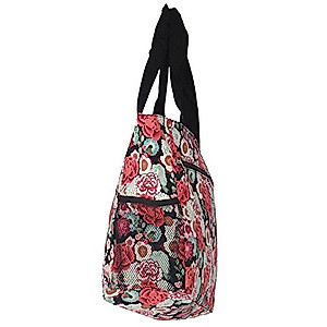 Large Multi - Pocket Fashion Zipper Top Beach Bag Tote - Custom Embroidery Available (Garden Floral)