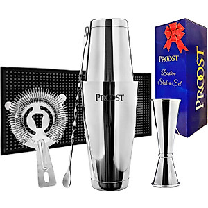 Boston Shaker Set with Bar Mat, Cocktail Shaker Set - Bartender Kit, Perfect Bar Set for Home Bar with Essential Bar Tools