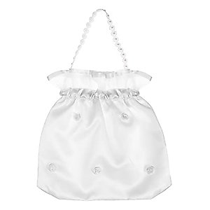 SEWACC Satin Bridal Wedding Money Bag White Satin Flower Decorated Handbag Bridal Bridesmaid Wedding Handbag for Wedding Party Favors