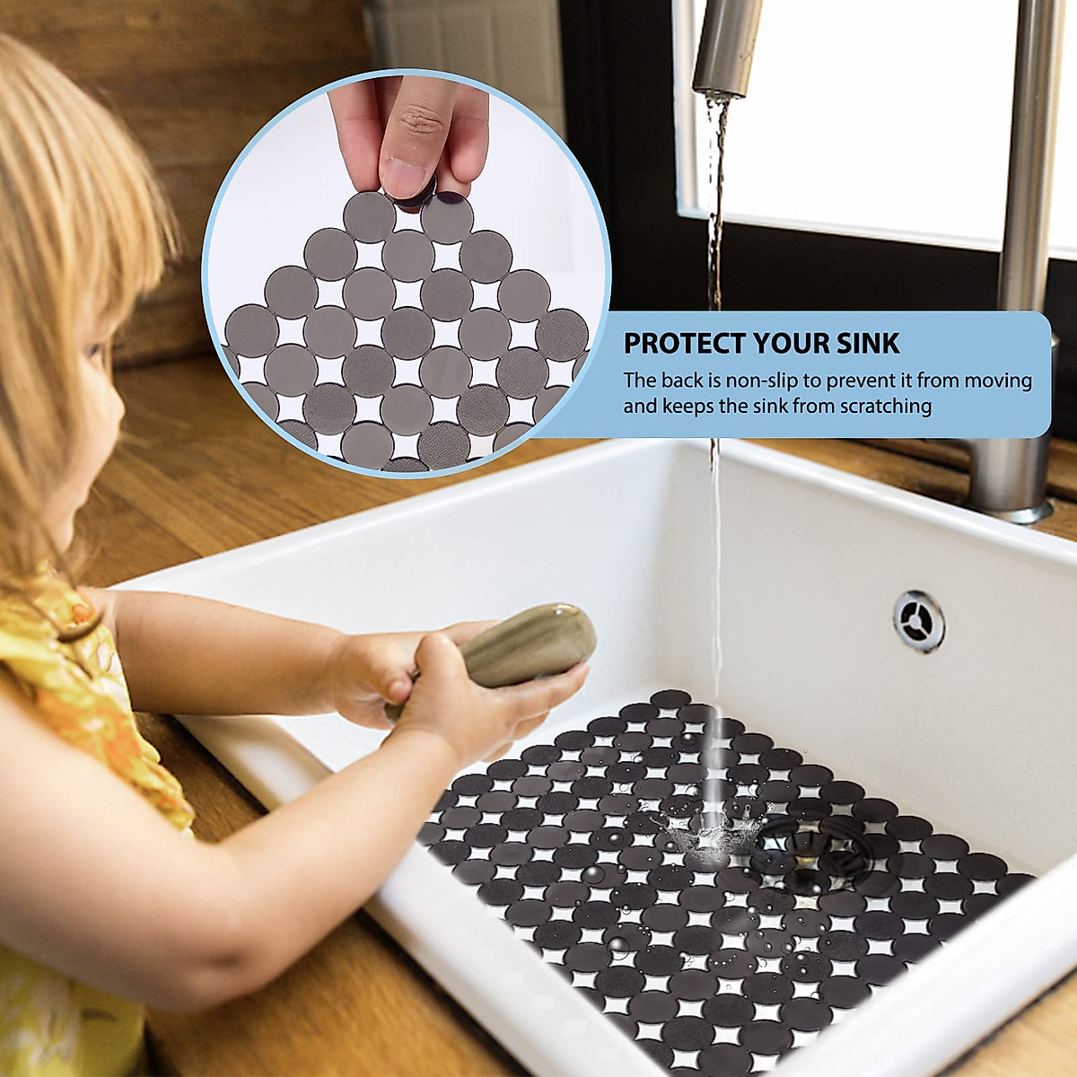 Kitchen Sink Protector Mat - 2Pack Adjustable Sink Protectors for Kitchen Stainless Steel Sink - Fast Draining Sink Mats for Bottom Of Kitchen Sink - Dishes and Glassware - Easy to Clean & Diy Cut