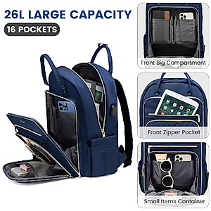 LOVEVOOK 15.6 Inch Laptop Backpack for Women,Fashion Work Travel Backpack,Waterproof Day Pack Purse for Teacher Nurse, Navy Blue.