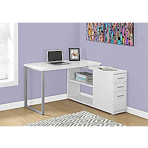 Monarch Specialties Computer L-Shaped-Left or Right Set Up-Contemporary Style Corner Desk with Open Shelves and Drawers, 48" L, White