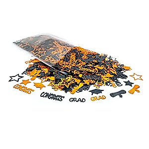 Graduation Confetti 2023 - Pack 1000, Grad Confetti | Orange and Black Graduation Decorations | Graduation Centerpieces for Tables 2023 | Orange Graduation Party Decorations 2023 Confetti Graduation