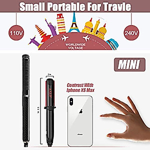 AXUF Mini Dual Deluxe Styler,Mini Flat Iron Add Straighten & Curls Hair Straightener, 3/4 Inch Travel Flat Iron for Short Hair, Curls Bangs
