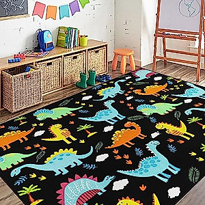 Capslpad Black Dinosaur Kids Play Rugs for Boys Bedroom Cute Cartoon Dinosaur Decor Kids Area Rug Non-Slip Washable Dinosaur Carpet Rugs for Kids Room,Playroom,Boys Bedroom,5'×6.6'