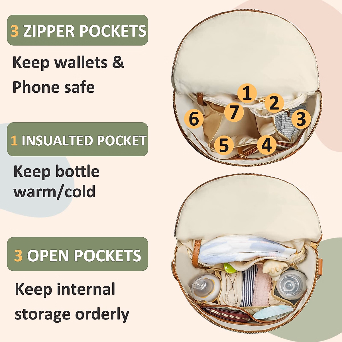 Diaper Bag Backpack Leather Diaper Bag with Hand Sanitizer Holder & Mini Diaper Bag