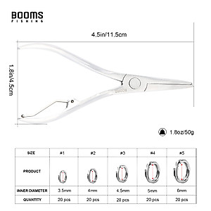 Booms Fishing SR4 Fishing Split Ring Pliers,Stainless Steel Tackle Split Ring Pliers,Saltwater Resistant Fishing Tools, 100PCS Split Rings Included