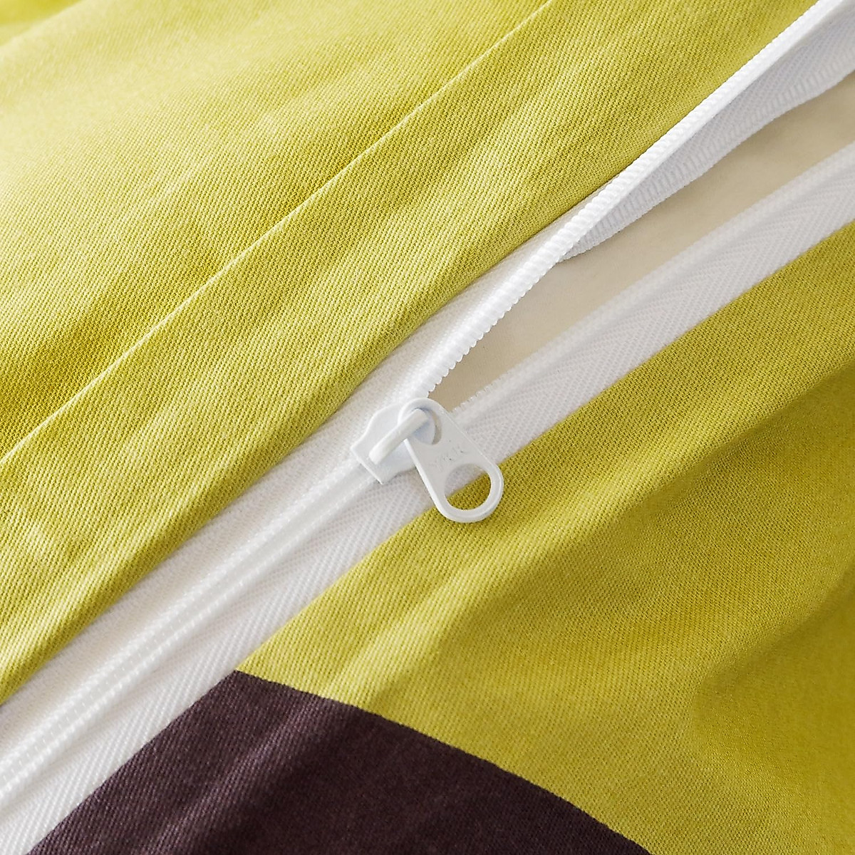 SUSYBAO Queen Size Duvet Cover 100% Cotton Yellow Green Striped Duvet Cover 3 Pieces Set 1 Brown Wavy Stripe Duvet Cover with Zipper Ties 2 Pillowcases Soft Vintage Aesthetic Geometric Bedding