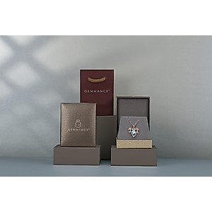 GEMMANCE 5 Heart Crystal Pendant Necklace - 925 Sterling Silver Chain - 18K Rose Gold Plated - Aqua Blue - 18”+2” Birthstone Jewelry for Women - Gifts for Birthday, Christmas