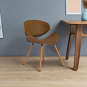 SIMPLIHOME Marana 18 Inch Wide Mid Century Modern Dining Chair in Deep Tan Vegan Faux Leather, For the Dining Room