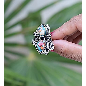 Rekha Gems Oyster Copper Turquoise Ring, 925 Sterling Silver Ring, Vintage Ring , Handmade Ring, Birthday Gift, Daily Wear Ring, Boho and Hippie, Ring, Turquoise Ring, Turquoise Jewelry- TQ-56 (8.50 US)