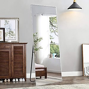 self Full Length Floor Mirror 65"x22" Large Rectangle Wall Mirror Standing Hanging or Leaning Against Wall for Bedroom, Dressing and Wall-Mounted Thin Frame Mirror - Oxidized Silver