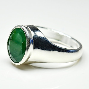 Jewelryonclick Natural 7 Carat Emerald Silver Rings for Women Bold Design with Bezel Setting in Size 4-13
