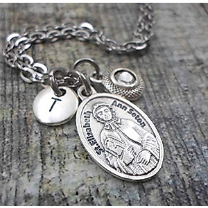 St. Elizabeth Ann Seton Necklace, Keychain or Clip, Swarovski Birthstone Crystal, Initial Charm, Patron Saint, Confirmation Gift, Catholic Jewelry