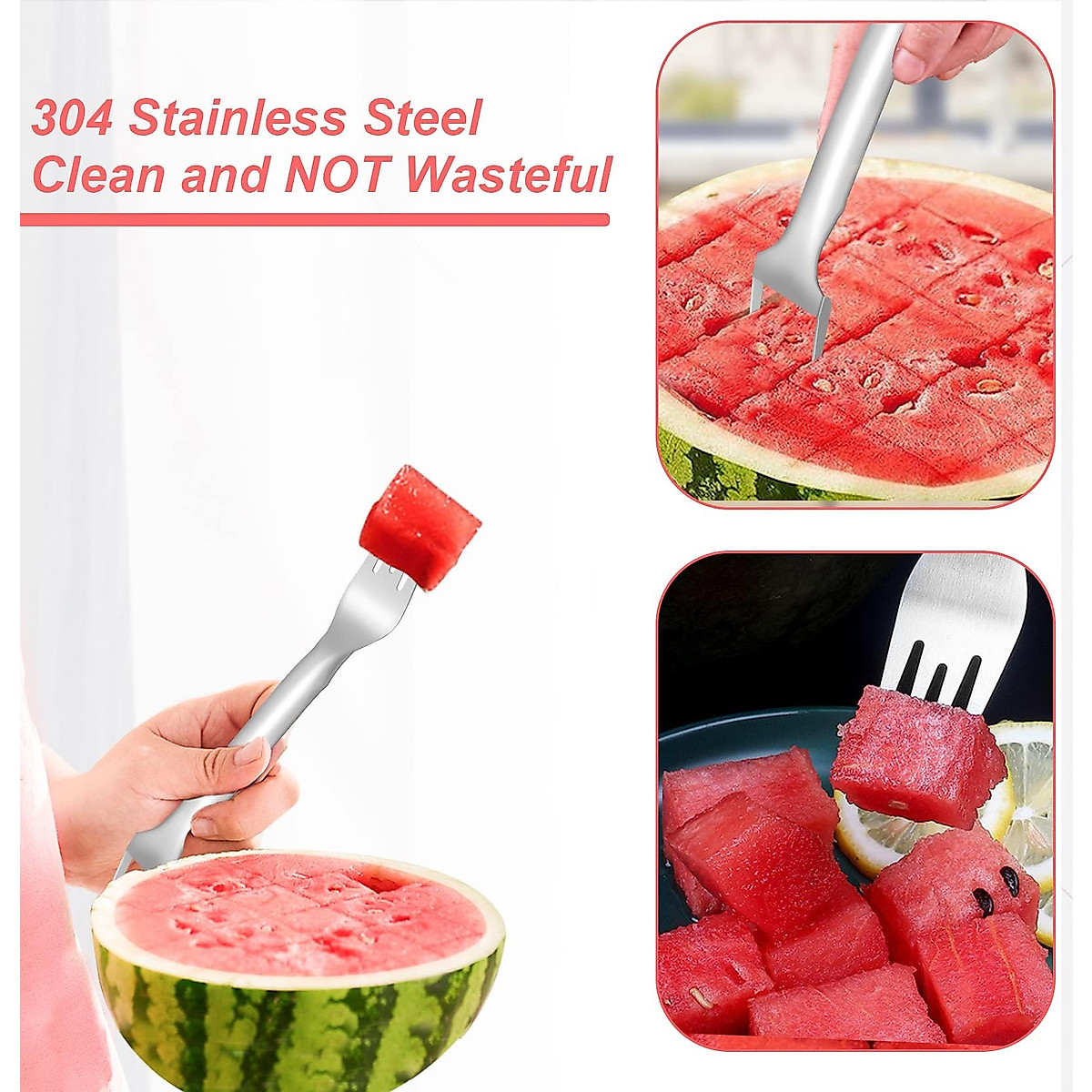 2-in-1 Stainless Steel Fruit Cutter, 2024 New Watermelon Slicer Cutter Summer Watermelon Fruit Cutting Fork, Stainless Steel Fruit Forks Slicer Knife for Home Kitchen Gadget (1)