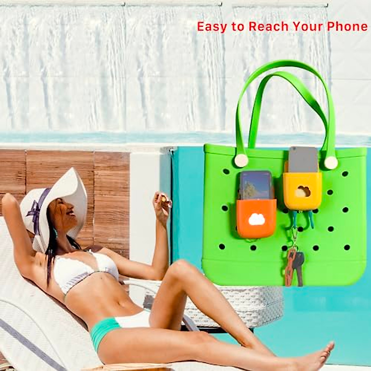 Lopau Phone Case Holder Accessory Compatible with Bogg Bag, Decorative Insert Travel Organizer Kit, Rubber Tote Accessories for Keep Your Phone Lipstip Sunglasses Wallet Keys Easy to Reach(Yellow)