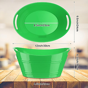 6 Pieces Ice Buckets Bulk, Plastic Ice Buckets with Handles, Oval Storage Tub, Large Capacity Ice Drink Bucket for Party Bar Wine Beer Champagne Beverage Bottle Cooler (Green,4.5 Liter)