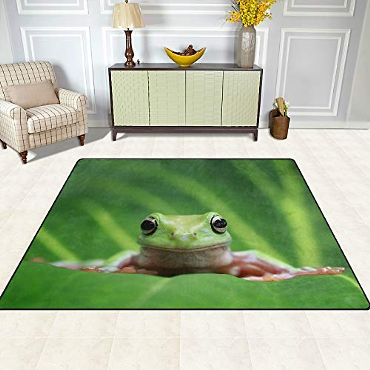 ALAZA Green Leaf Frog Non Slip Area Rug 5' x 7' for Living Dinning Room Bedroom Kitchen Hallway Office Modern Home Decorative