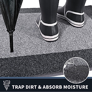 PURRUGS Dirt Trapper Door Mat 20" x 32", Non-Slip/Skid Machine Washable Entryway Rug, Shoes Scraper, Throw Rug, Super Absorbent Area Rug for Muddy Wet Shoes and Paws, Light Grey & Grey