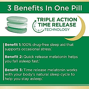 Nature's Bounty Stress Support Melatonin by Sleep3, 10mg, Tri-Layered Tablets, 56 Count