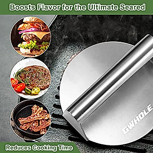 GWHOLE Bacon Sausage Burger Press Hamburger Sandwich Meat Patty Kibbeh Smasher Maker Mold For Flat Top Griddle Grill Cooker 304 Stainless Steel 5.5 inch Round
