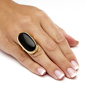 PalmBeach Yellow Gold-Plated or Silvertone Oval Cut Natural Black Onyx Bezel Set Ring Size 9