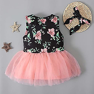 azrian Toddler Baby Girls Tutu Tulle Dress Sleeveless Round Neck Floral Print Bow Lace Mesh Dresses Summer Children Clothes