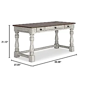 Signature Design by Ashley Havalance Casual 62.38" Home Office Desk with 2 Drawers and USB Charging Ports, Whitewash & Dark Brown