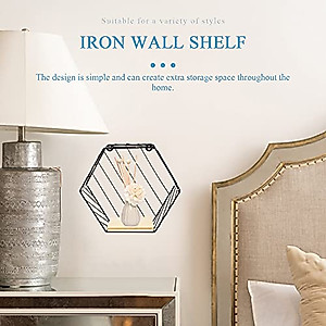 VORCOOL Wall Mounted Honeycomb Floating Shelves Metal Wire Geometric Floating Shelf for Living Room Bedroom Kitchen and Office (Black)