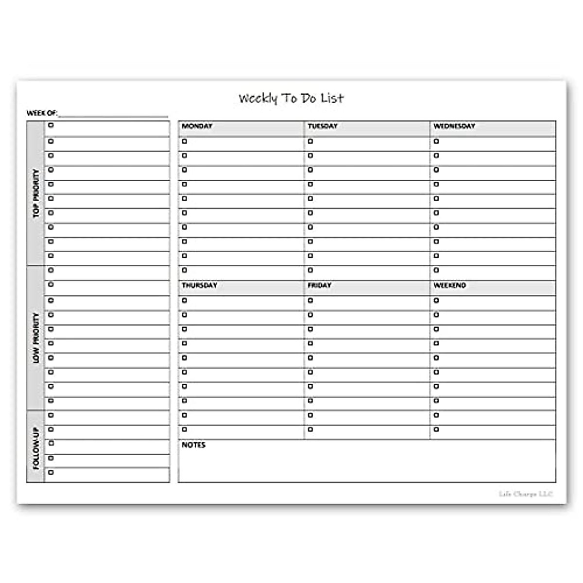 Weekly TO DO List Notepad, 50 Page Task Planner Pad w/ Daily Checklist, Priority ToDo Checkbox & Note Sections. Desk Notebook Pad to Organize Office. 11 X 8.5, A4 Sheets. Made in the USA.