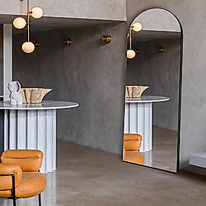 Natsukage Arched Floor Mirror Full Length Mirror Large Long Arched Mirror Wall Mounted Mirror Full Body Dressing Mirror for Bathroom/Bedroom/Living Room Polystyrene Frame(Arched Black, 65" x 22")