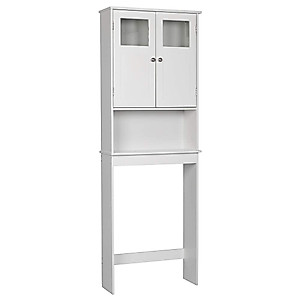 Volowoo Over The Toilet Storage Cabinet,Freestanding Toilet Rack Space Saving Storgae Cabinet with 2 Doors & Storage Shelf, Bathroom Cabinet Organizer Rack Over Toilet (White Grass)