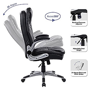 BOSMILLER Executive Office Chair Ergonomic Leather Desk Chair with Flip-up Arms Double Padded Seat Cushion and Adjustable Tilt Angle Lumbar Support Home Office Desk Chair for Home Office Work