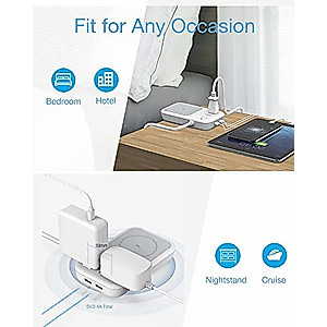 Small Power Strip 2 USB 1 Wireless Charger, TESSAN Mini Flat Plug Nightstand Desktop Charging Station with 2 Outlet 4 ft Extension Cord, Compatible with iPhone for Dorm Room Cruise