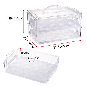 BTSKY 2 Tier Clear Plastic Cupcake Holder with Lid & Handles, Portable Cupcake Carrier for 24 Cupcakes, Stackable Cupcake Storage Container with Convenient Slot Tray Large Plastic Storage Box, White