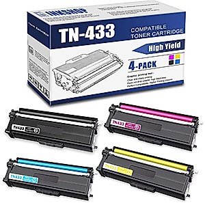 TN433 Compatible TN-433BK TN-433C TN-433Y TN-433M High Yield Toner Cartridge Replacement for Brother TN-433 HL-L8260CDW HL-L8360CDW DCP-L8410CDW MFC-L8610CDW Toner.(1BK+1C+1Y+1M)