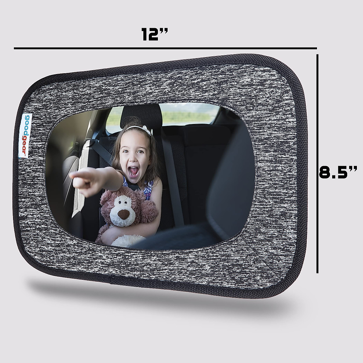 Good Gear Baby Car Mirror for Back Seat Rear Facing Carseat, Shatterproof Backseat View, Infant Safety Travel Essential, Black