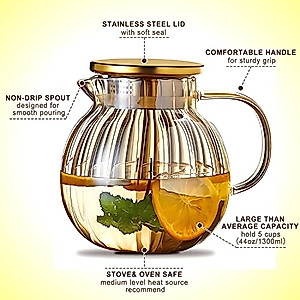 Saeifin Glass Teapot Stovetop Safe, Glass Tea Kettle 44oz/1300ml with Lid Perfect for Microwave Use, Handcrafted with Durable Borosilicate Glass and Stainless Steel Infuser, Ideal for Loose Leaf Tea