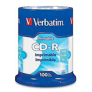 Verbatim® CD-R Printable Disc Spindle, White, Pack Of 100