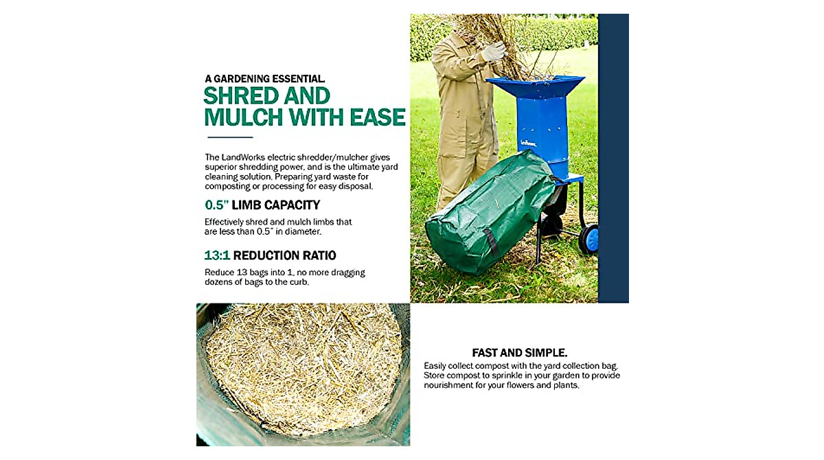Landworks Electric Leaf Mulcher Shredder - Heavy Duty Yard Waste Tool