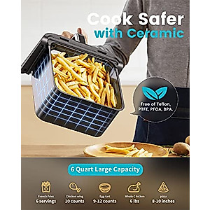 ecozy Air Fryer 6 Quart with See-Through Window Smart WiFi (100 Recipes), 11 Presets+ One-Touch Recipe Function, Dishwasher Safe, Black