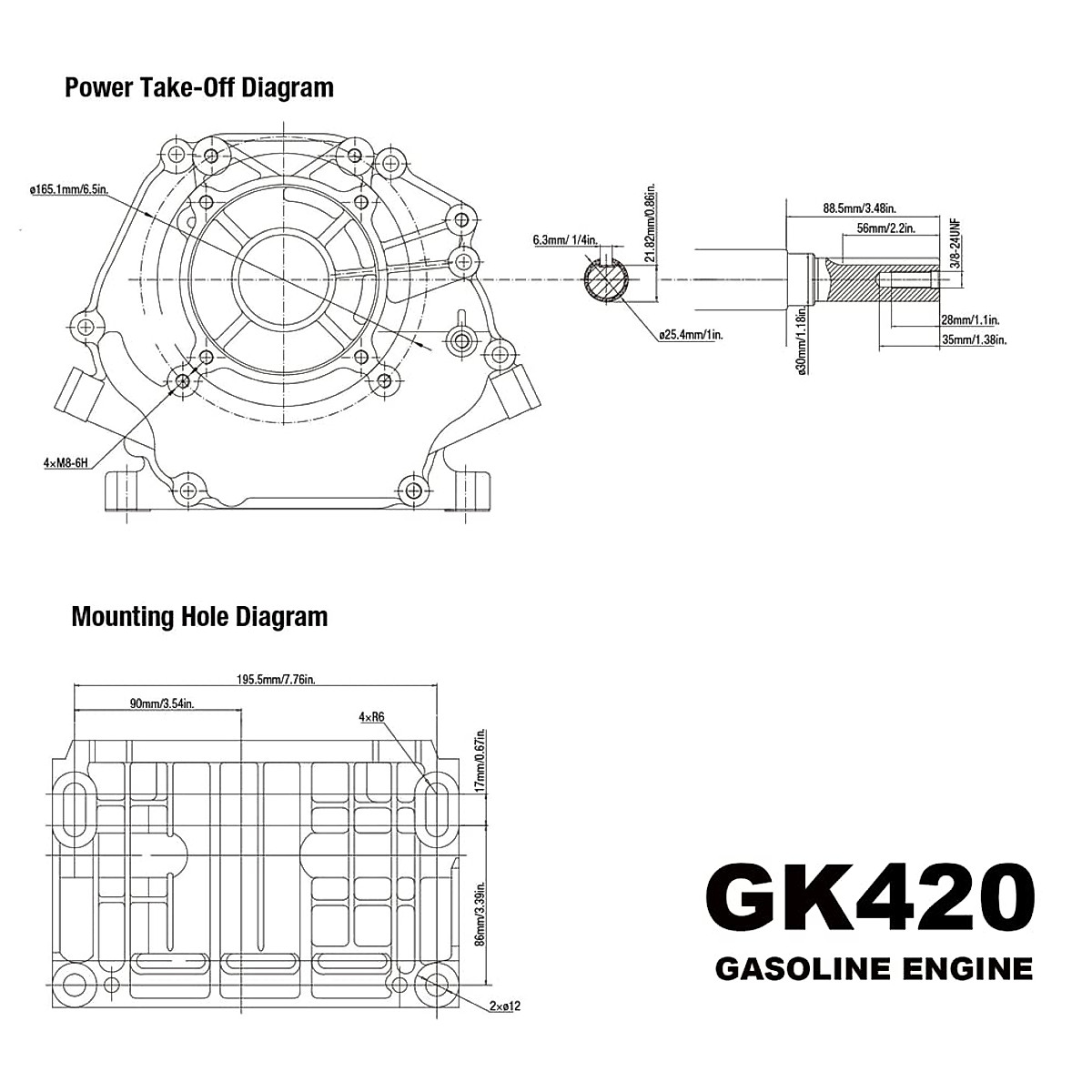 Genkins 16 HP 420cc Electric Start Engine Gas Powered Multi-Use Engine, GK420E