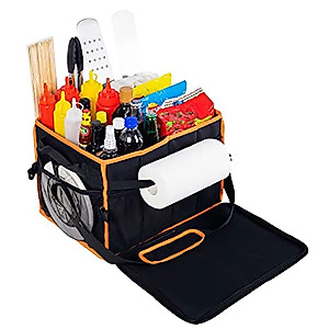 CeOaOtK Upgraded Large Grill and Picnic Caddy with Paper Towel Holder, Collapsible Carry Griddle Caddy with Cover, BBQ Organizer for Utensil, Camping Accessories Caddy, Grill Cooking Bag
