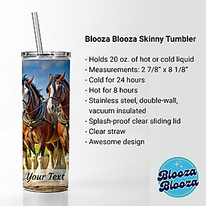 Personalized Custom Name Text Clydesdale Horses Skinny Tumbler 20oz with Straw Insulated Water Bottle Gift - 1 Line Horizontal