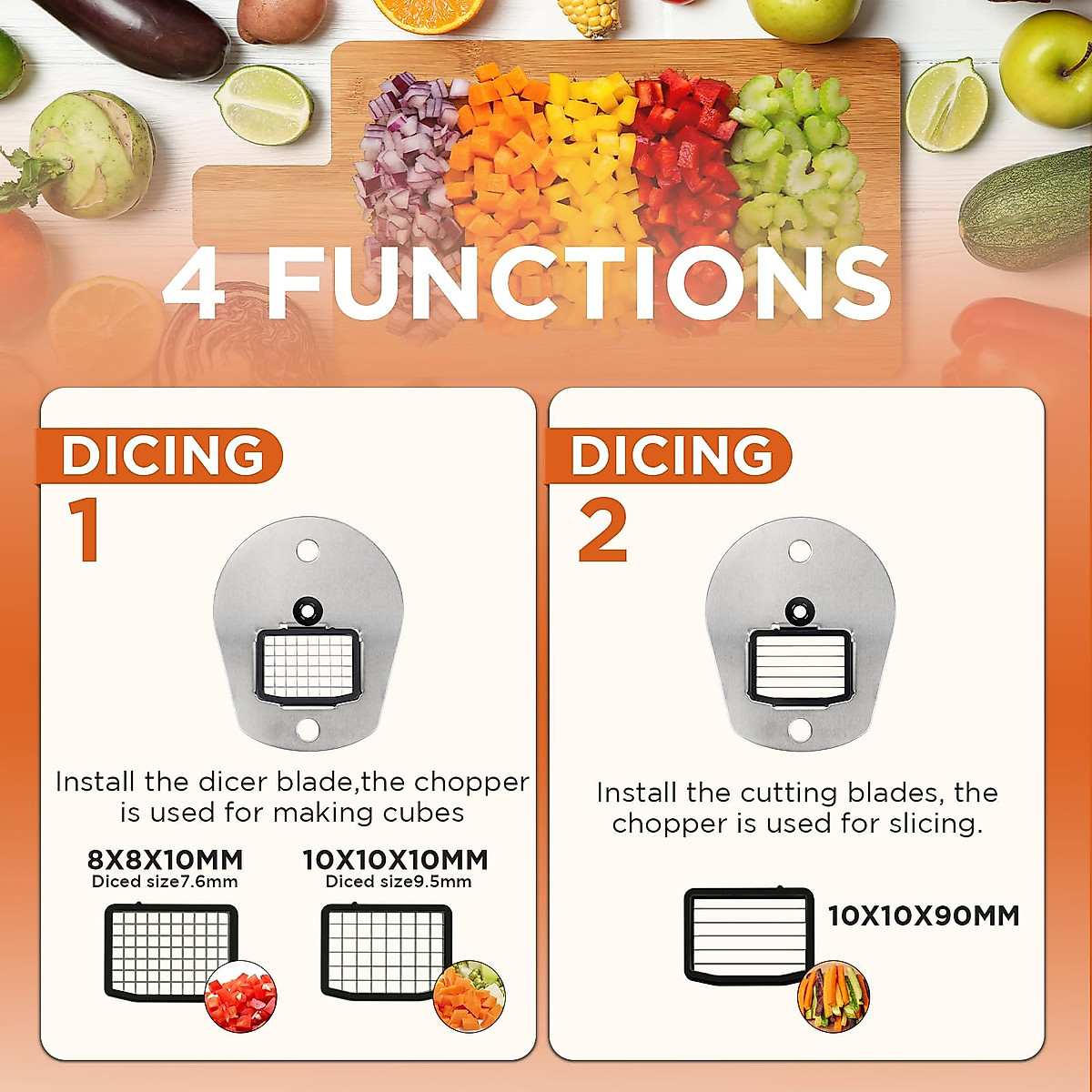 LIANQIAN 4 in 1 Electric Vegetable Chopper, Multifunctional Food Cutter＆Slicer, Mandoline Slicer & Cheese Grater, 200W Multi Blade French Fry Cutter & Veggie Slicer＆Dicer with Cut-Resistant Gloves