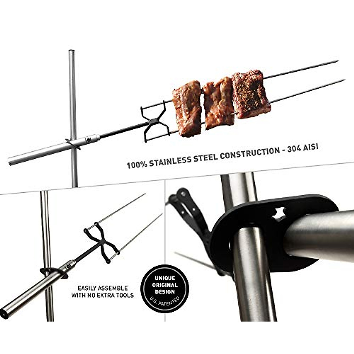 The KANKA GRILL: Heavy Duty Rotisserie Grill for Home + portable for Outdoors. Electric Motor works with 110-240V or batteries. Cook over any grill or fire. ALL steel professional grade equipment