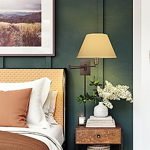 Kira Home Cambridge 15" Swing Arm Wall Lamp - Plug in/Wall Mount, Opaque Paper Shade, 150W 3-Way + Cord Covers, Black Finish